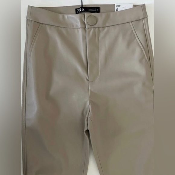 Zara | Pants & Jumpsuits | Zara Sand Beige Faux Leather Leggings | Poshmark